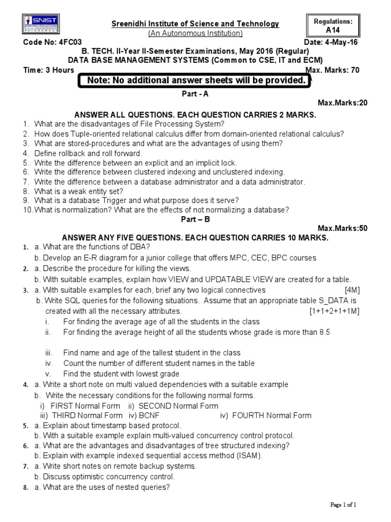 A14-DBMS - (CSE, IT & ECM) - Reg | PDF | Databases | Database Index A14-DBMS - (CSE, IT & ECM) - Reg | PDF | Databases | Database Index