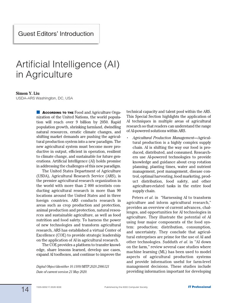 Artificial Intelligence AI in Agriculture | PDF | Agriculture | Machine ...
