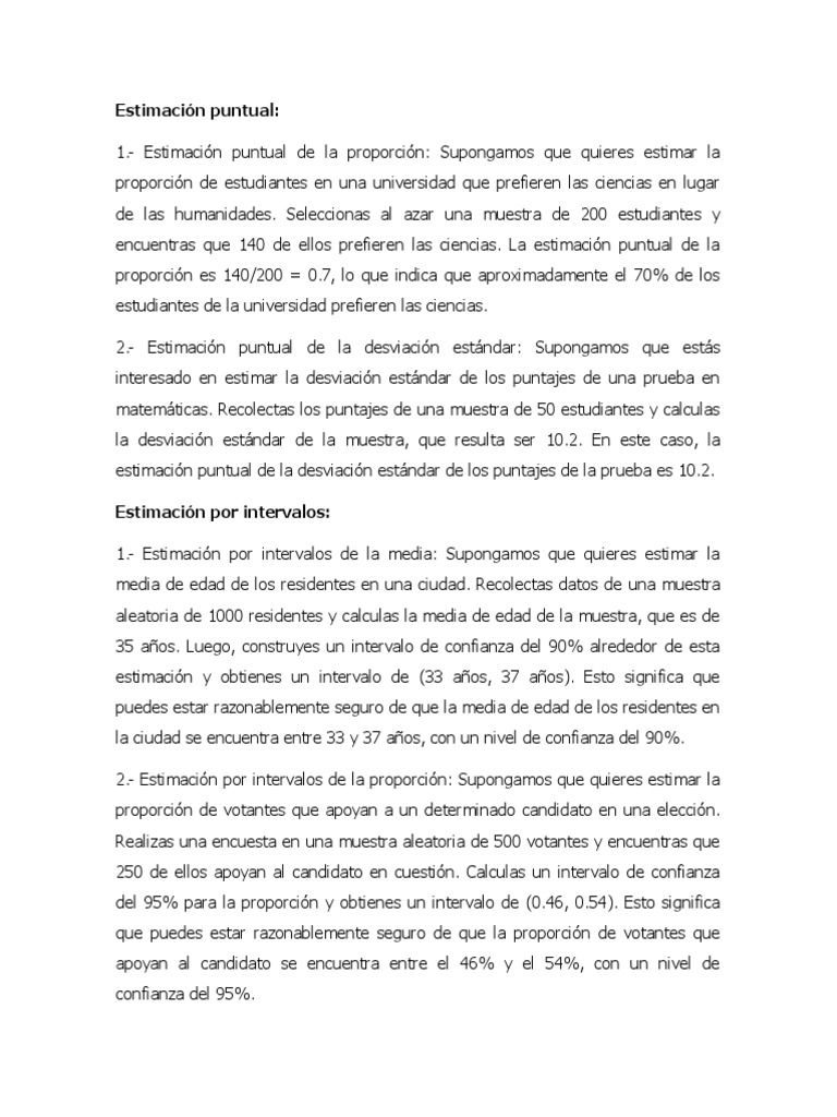 Estimación Puntual y Intervalo Ejemplos | PDF