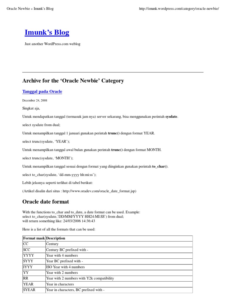 Oracle Date Functions Explained | PDF | Blogging | Websites