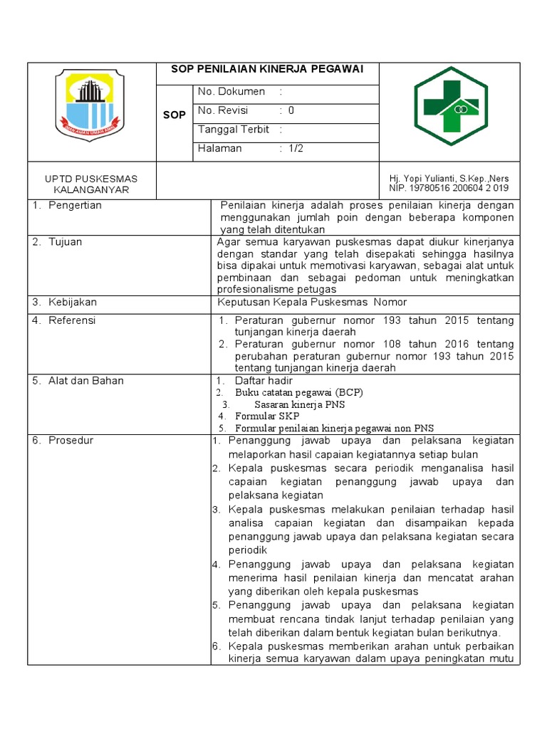 Sop Penilaian Kinerja Pegawai | PDF