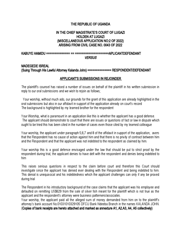 Submissions in Rejoinder | PDF | Lawsuit | Justice