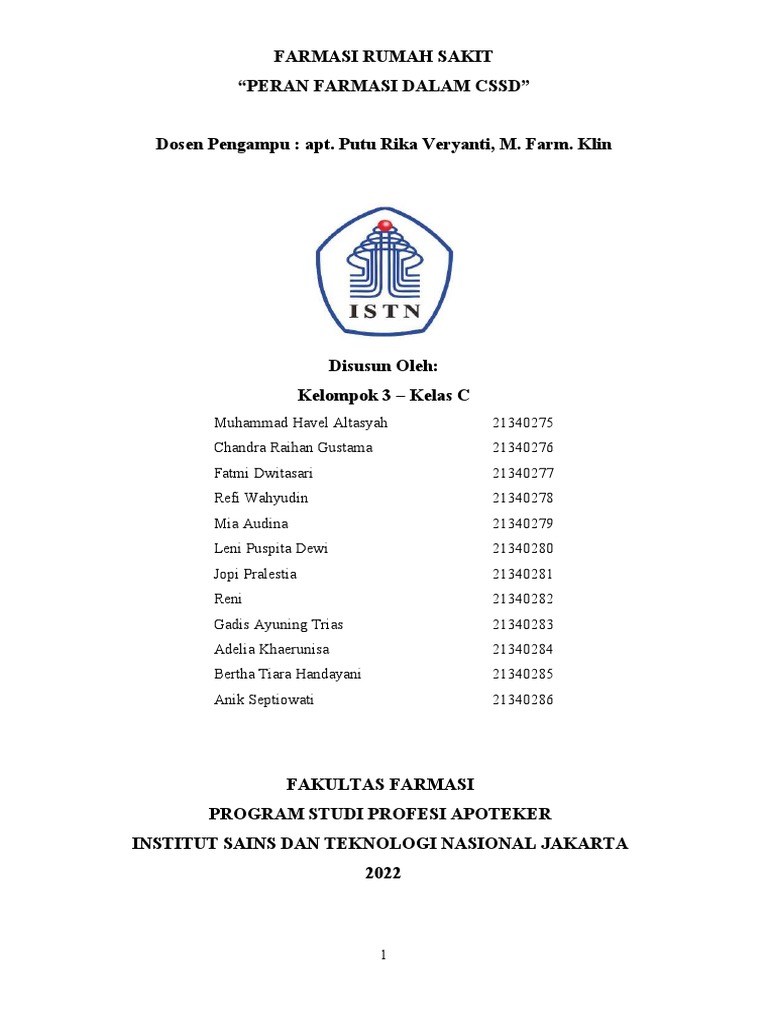 FARMASI RUMAH SAKIT Kel 3 CSSD INSYA ALLAH FIX | PDF