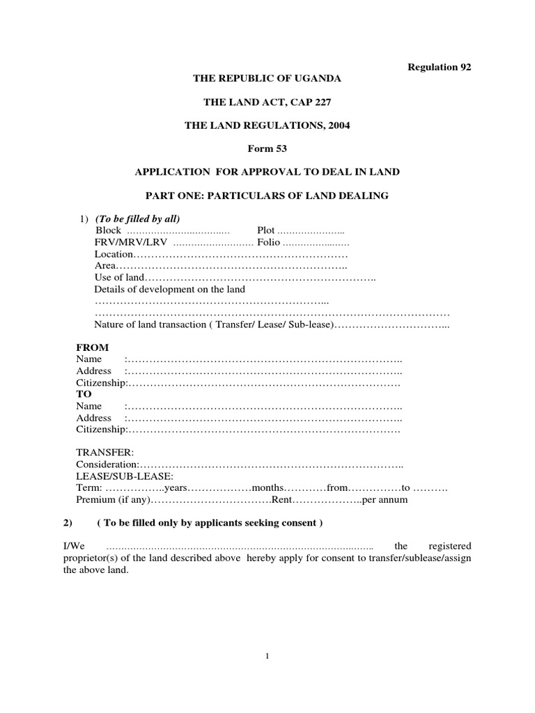 Land Approval Application Form Uganda | PDF | Lease | Civil Law (Common ...