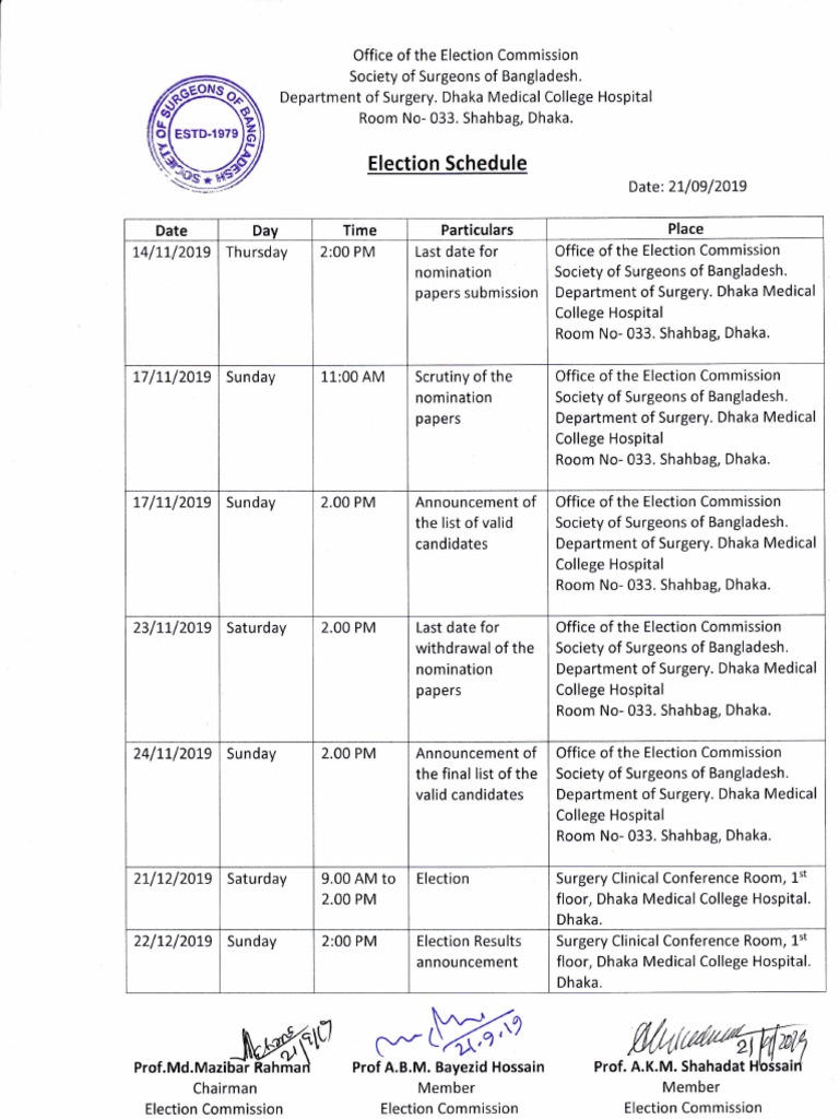 Bangladesh Surgeons Election Schedule | PDF