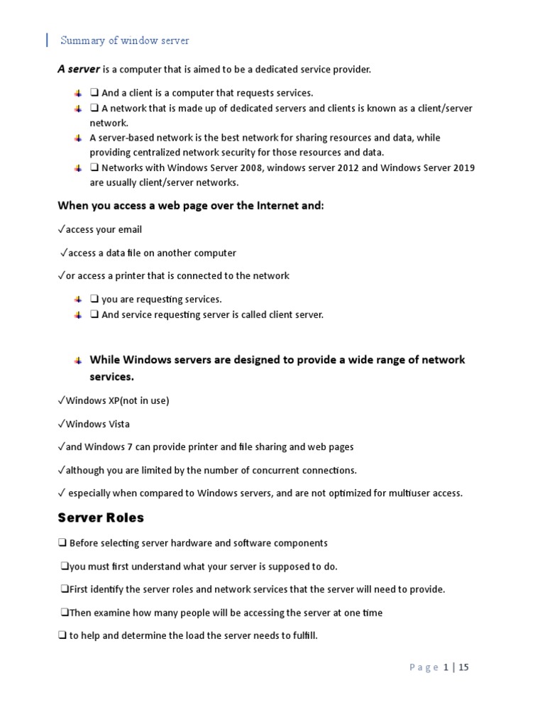 Summary of Window Servel | PDF | Group Policy | World Wide Web
