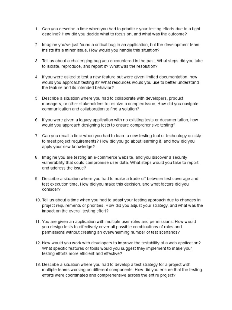 Questions For Interviewing Testers | Download Free PDF | Software ...
