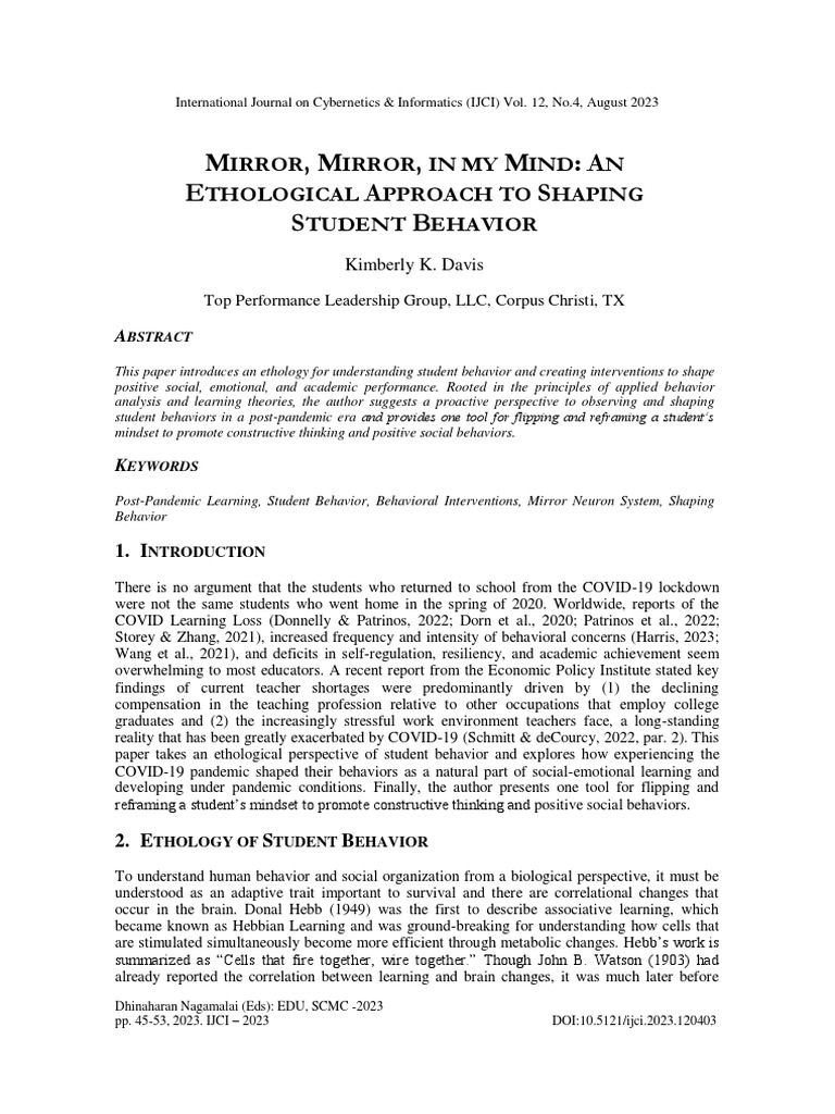 Mirror, Mirror, in My Mind: An Ethological Approach To Shaping Student ...