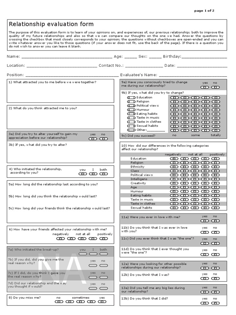 Relationship Evaluation Form | PDF | Sexual Intercourse | Psychology