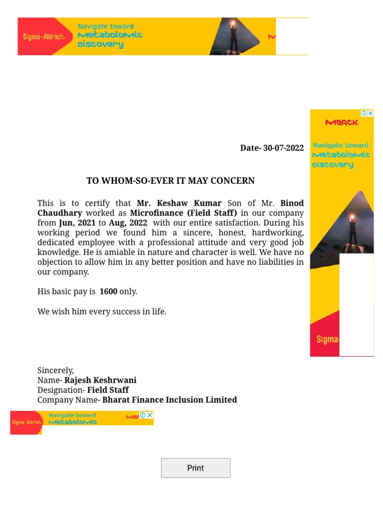 Experience Certificate (1) | PDF