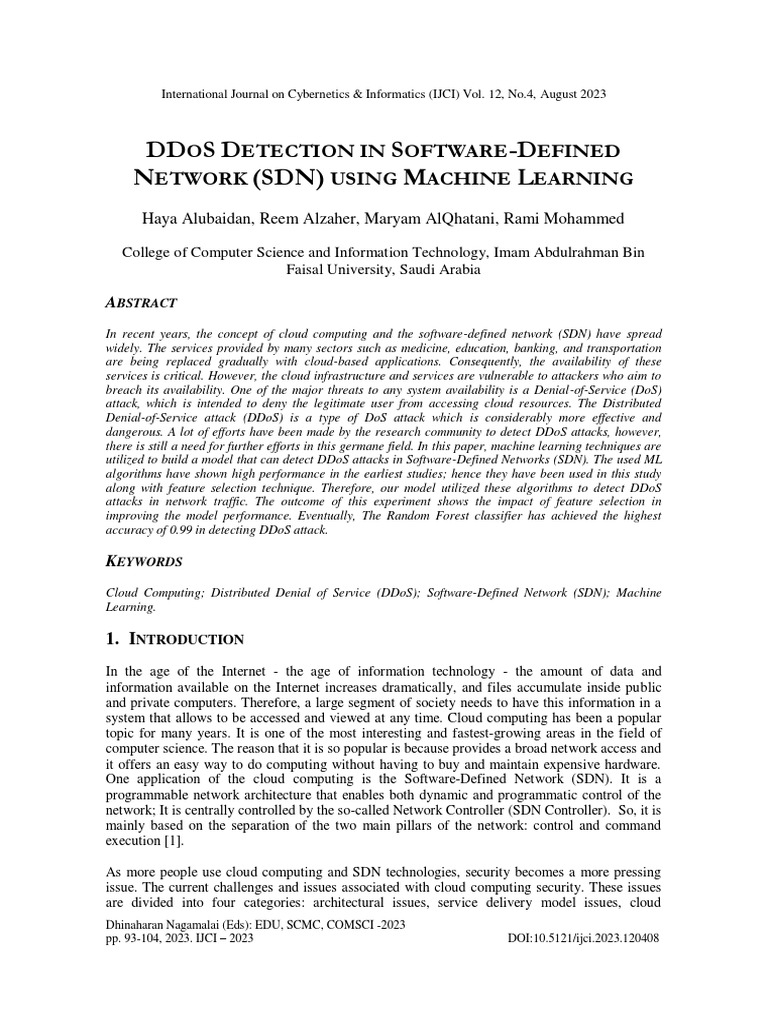 DDoS Detection in Software-Defined Network (SDN) Using Machine Learning ... DDoS Detection in Software-Defined Network (SDN) Using Machine Learning ...