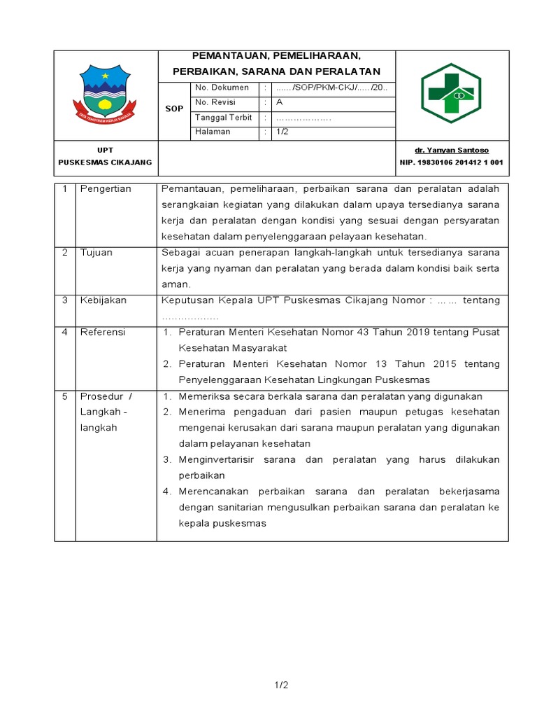 Sop Pemantauan, Pemeliharaan, Perbaikan, Sarana Dan Peralatan | PDF | Hukum