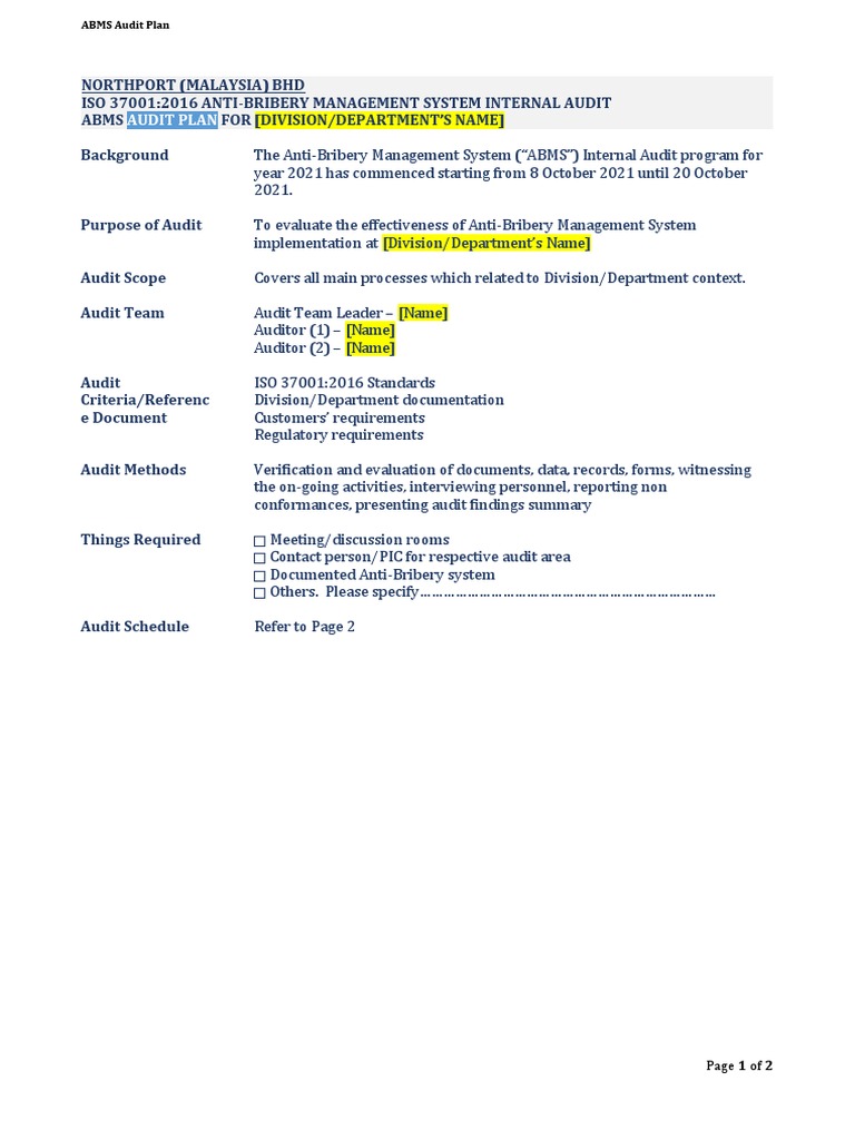 3.0 ABMS Audit Plan | PDF | Audit | Internal Audit