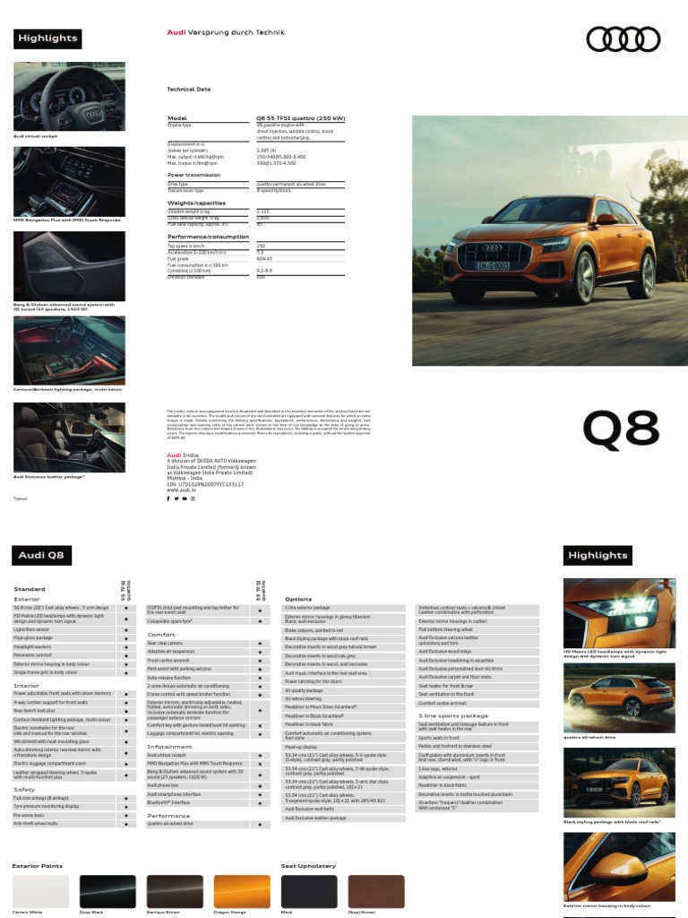 Audi Q8 Spec Sheet | PDF | Audi | Fuel Economy In Automobiles