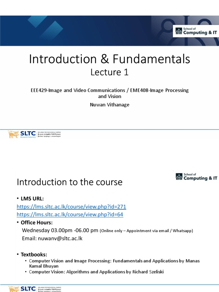 Lecture 1-Introduction Fundamentals | PDF | Computer Vision | Image Segmentation