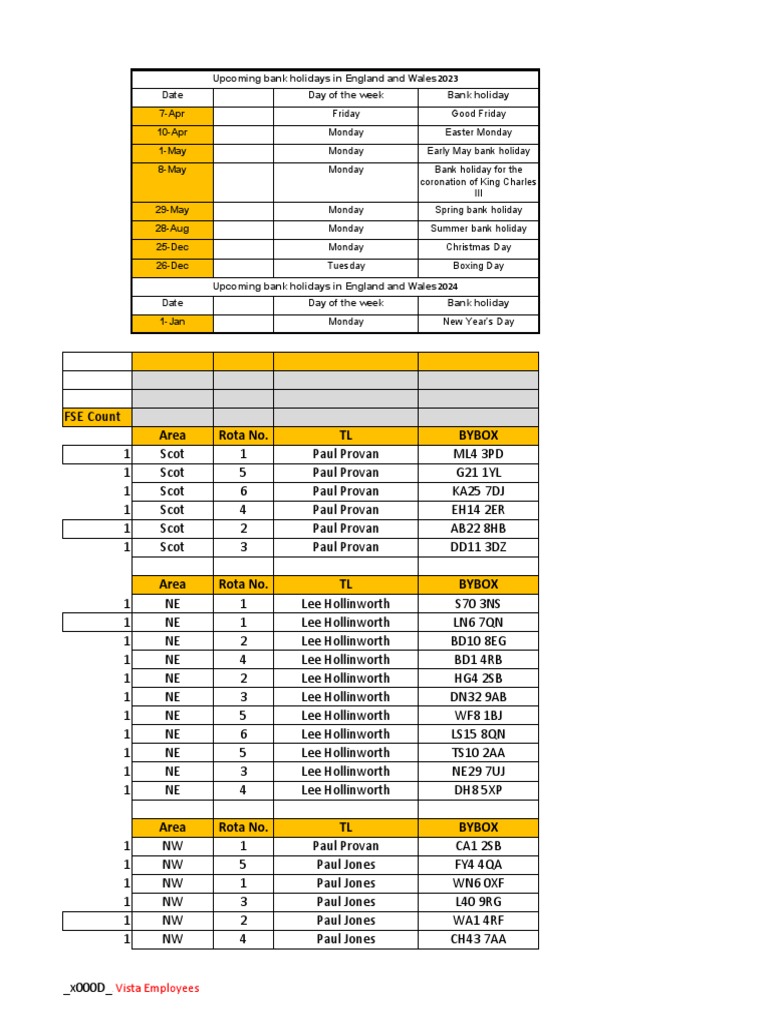 Vista FSE Rota 2023 2024 Final V1 | PDF | Public Holiday | Observances