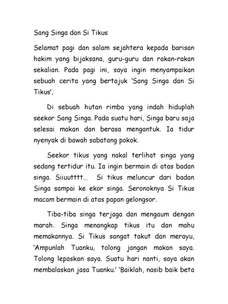 Cerita Sang Singa Dan Si Tikus | PDF