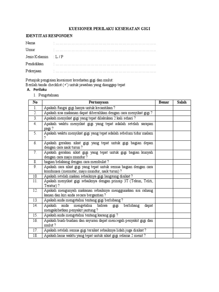 Kuesioner Perilaku Kesehatan Gigi | PDF