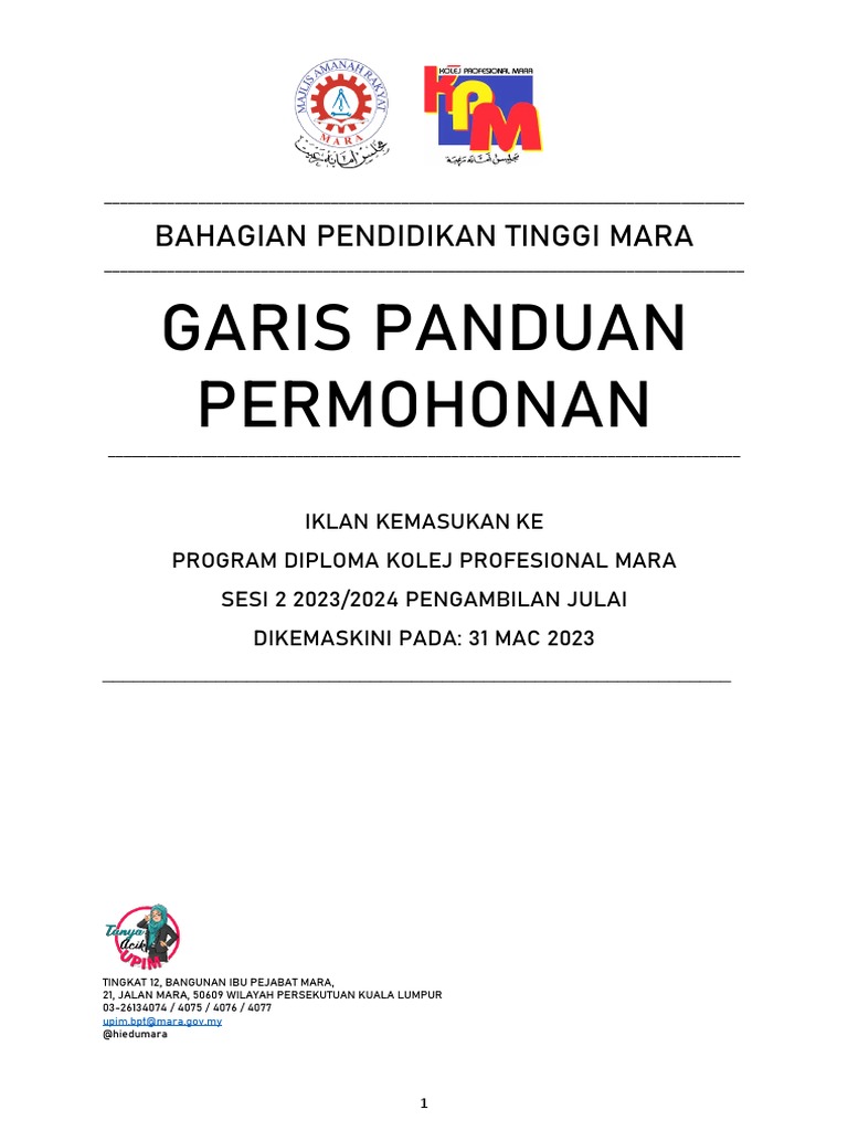 Garis Panduan Permohonan Kemasukan Ke Kolej Profesional MARA 2023 | PDF