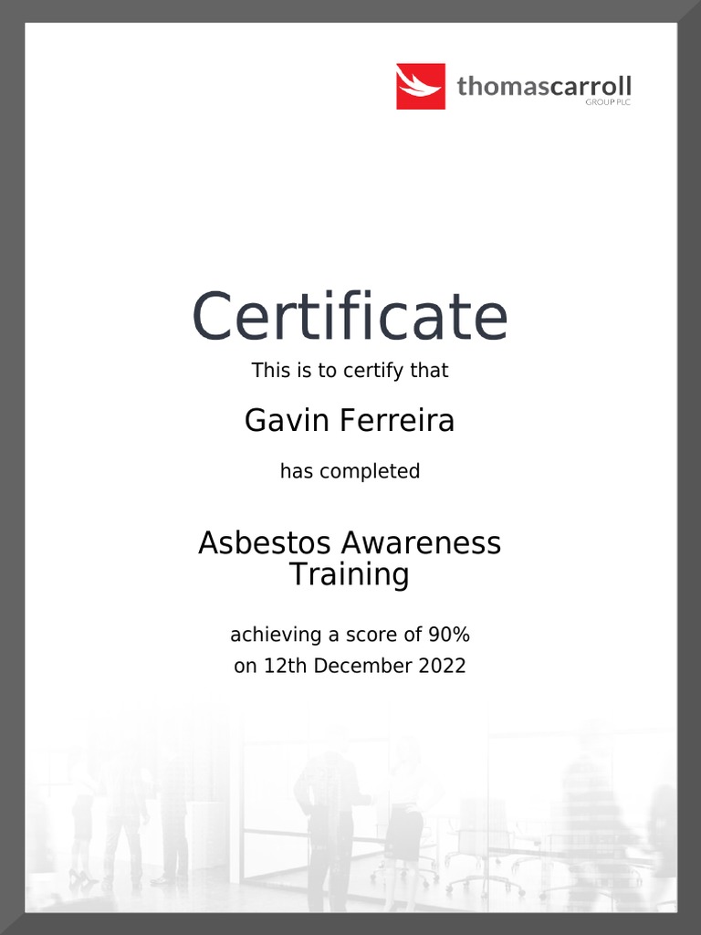 Gavin Ferreira Asbestos Awareness Training Certificate 2022 | PDF