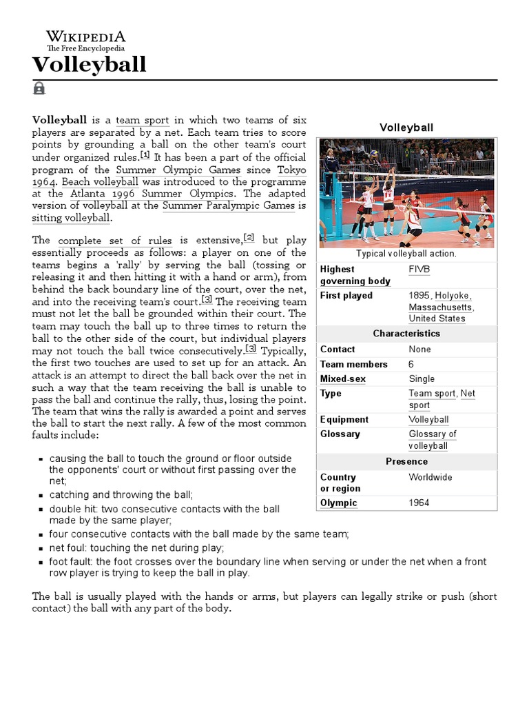 Volleyball - Wikipedia | PDF | Volleyball | Ball Games