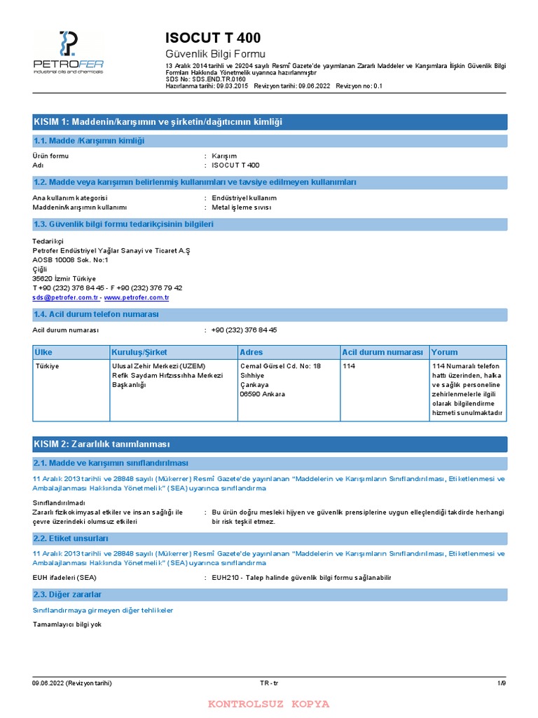 Isocut T 400.SDS | PDF