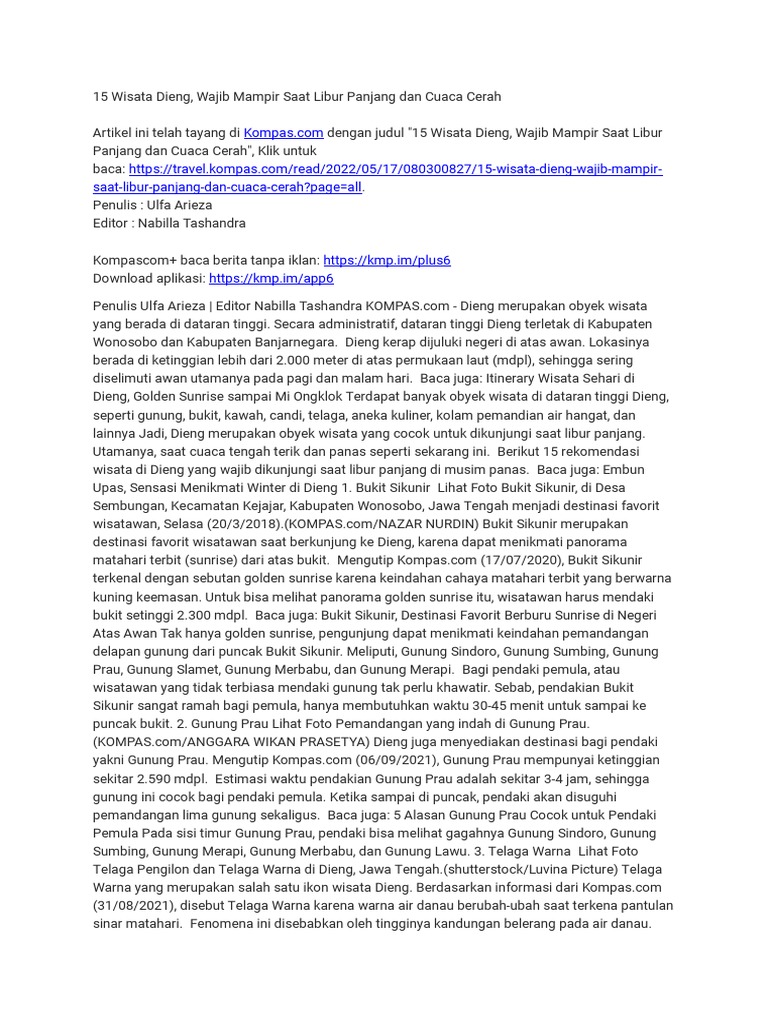 15 Wisata Dieng | PDF