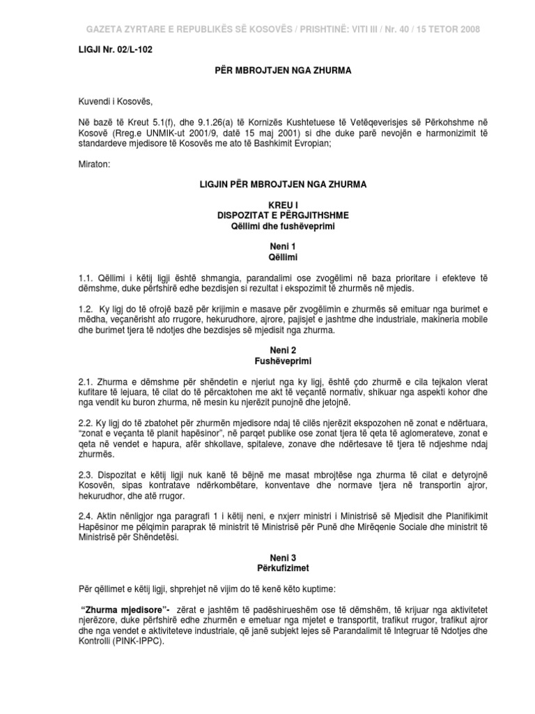 Ligji Nr. 02 L-102 Për Mbrojtjen Nga Zhurma | PDF