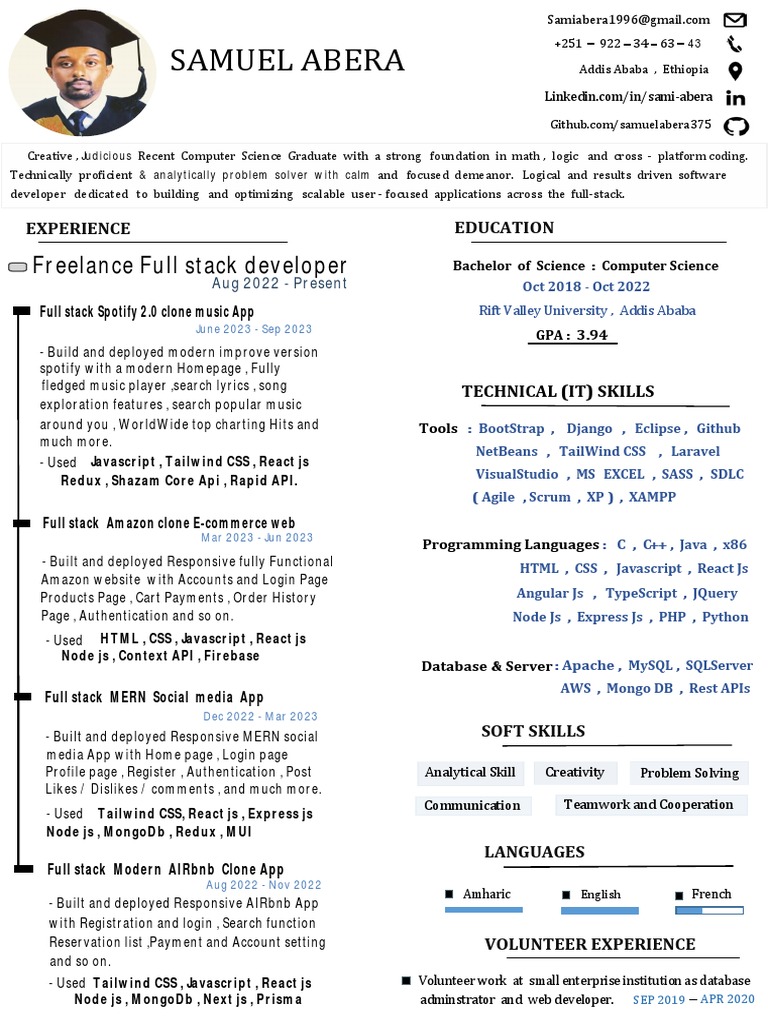 Samuel Abera CV | Download Free PDF | Java Script | Application Software