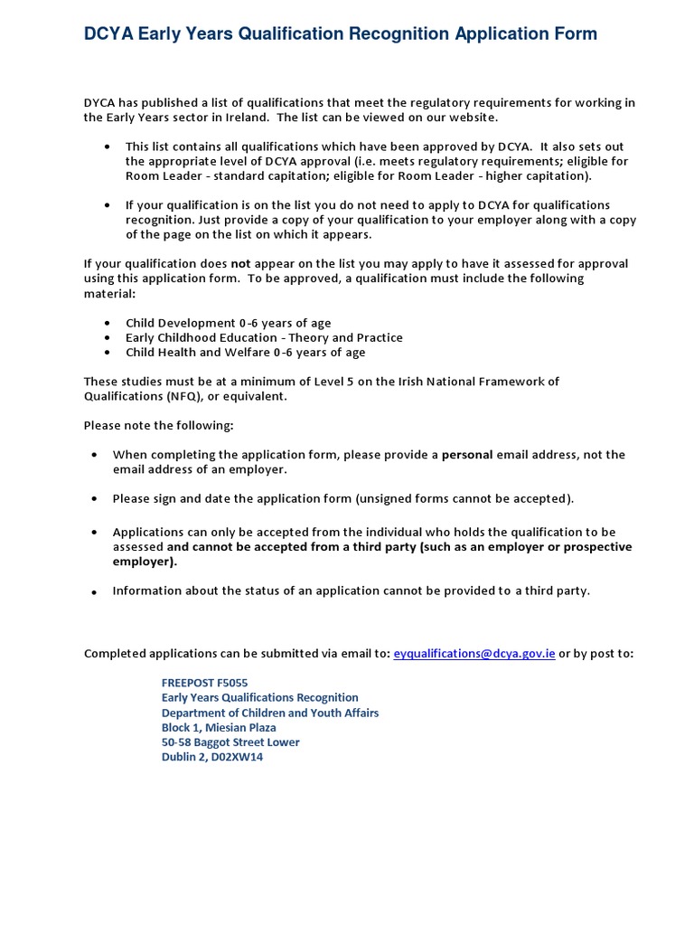 DCYA Early Years Qualification Recognition Application Form | PDF