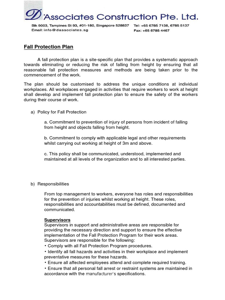 Fall Protection Plan (Feb 2023) | PDF | Personal Protective Equipment ...