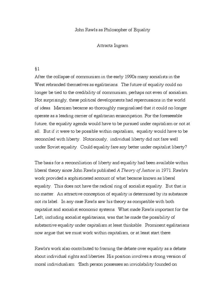 John Rawls As Philosopher of Equality | PDF | John Rawls | Justice
