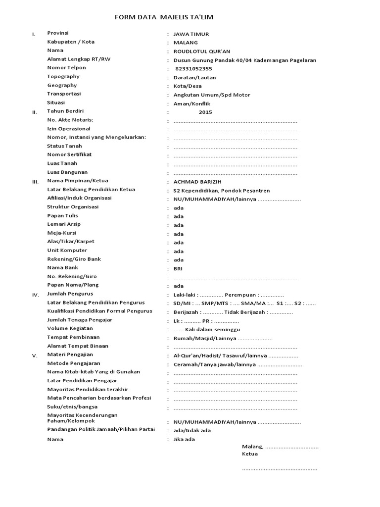 Data Majelis Taklim Roudlotul Qur'an | PDF
