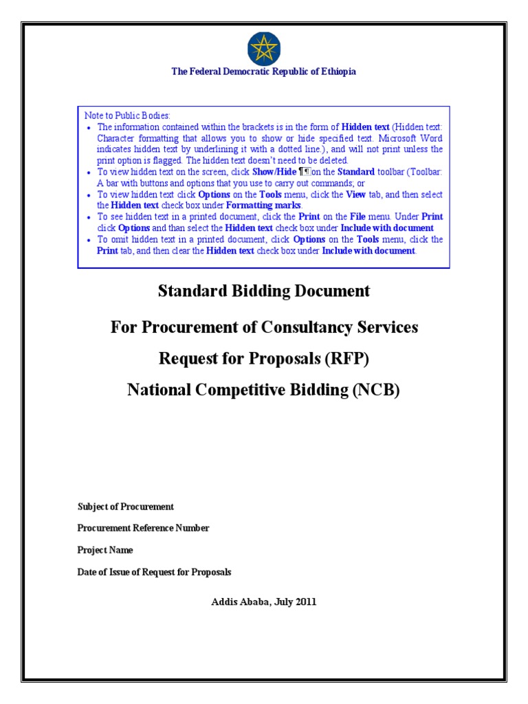 Standard Bidding Documentfor Procurement of Consultancy Servicesrequest For PR | PDF