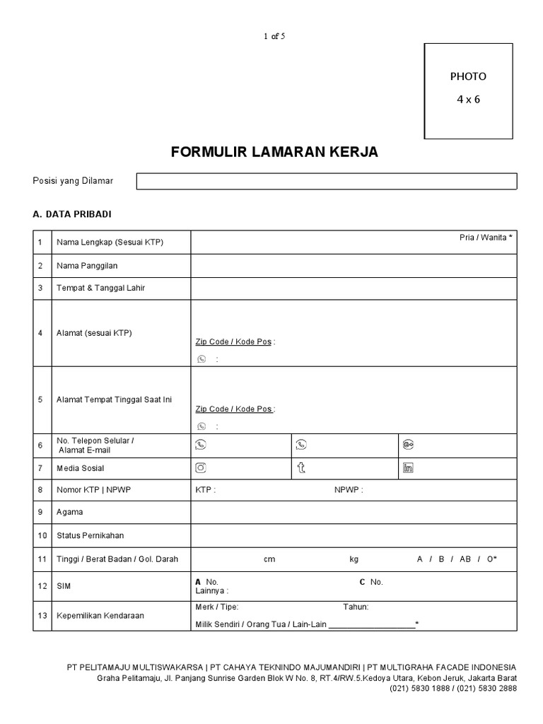 Form Lamaran Kerja | PDF