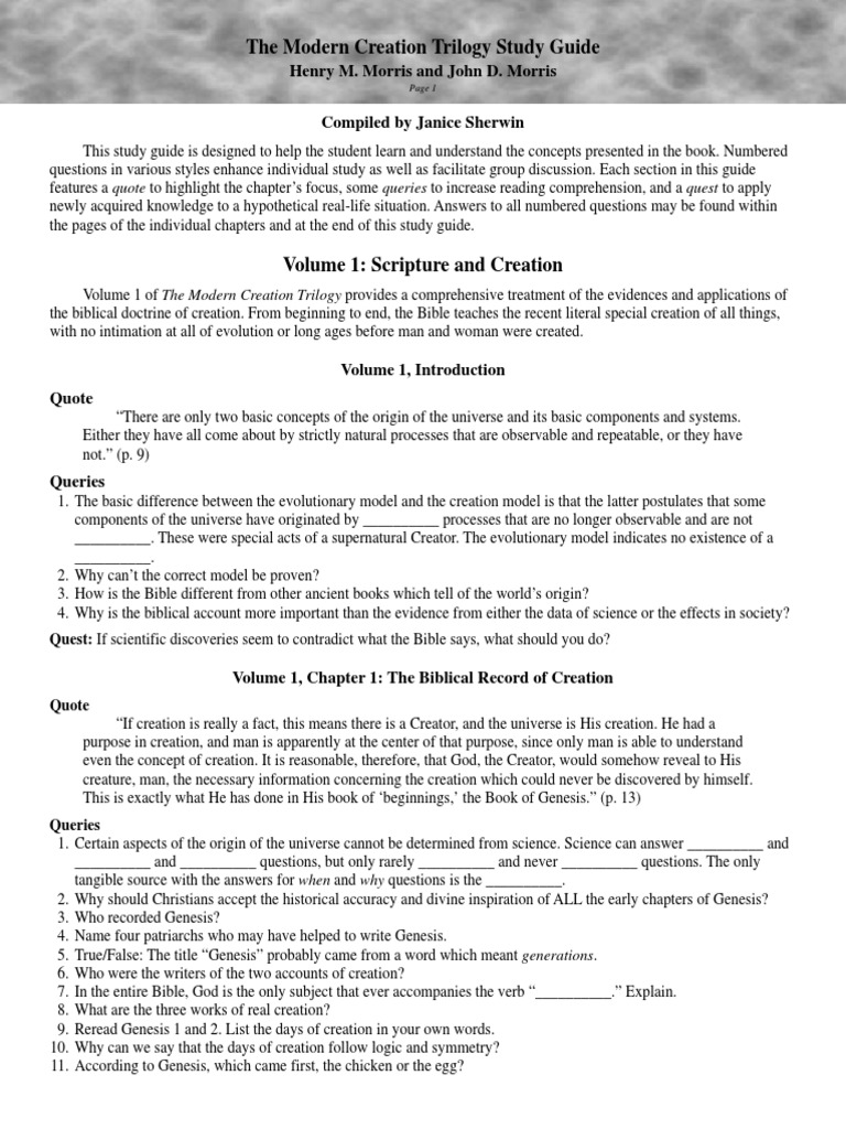Study Guides - The Modern Creation Trilogy (Study Guide) | PDF ...