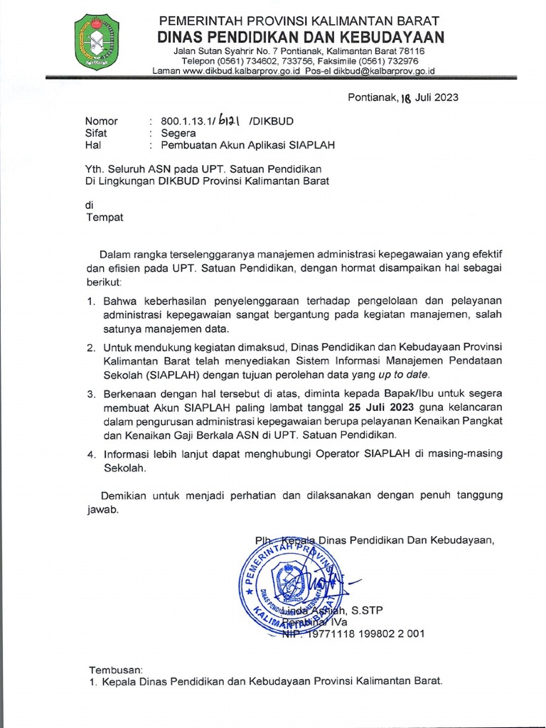 Pembuatan Akun Aplikasi SIAPLAH Untuk ASN Di Satuan Pendidikan | PDF