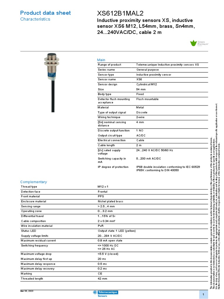 XS612B1MAL2 Document | PDF | Sensor | Electrical Connector