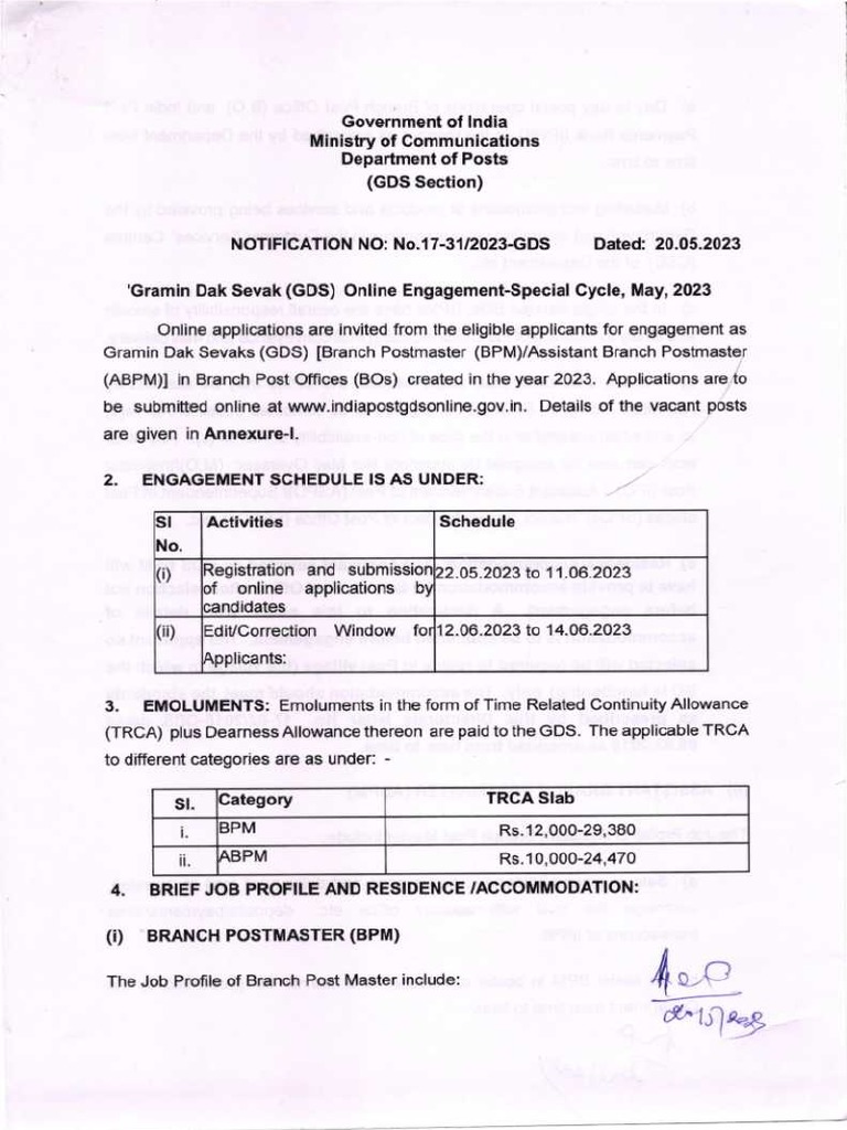 Notification India Post Circle Gramin Dak Sevak Posts - 11zon | PDF