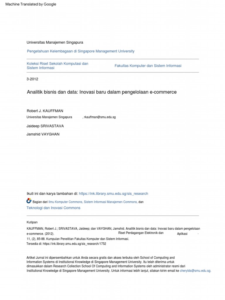 Business and Data Analytics - New Innovations in The Management of | PDF