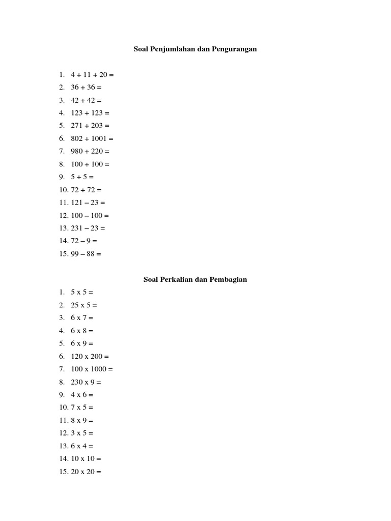 Latihan Matematika Dasar Lengkap | PDF