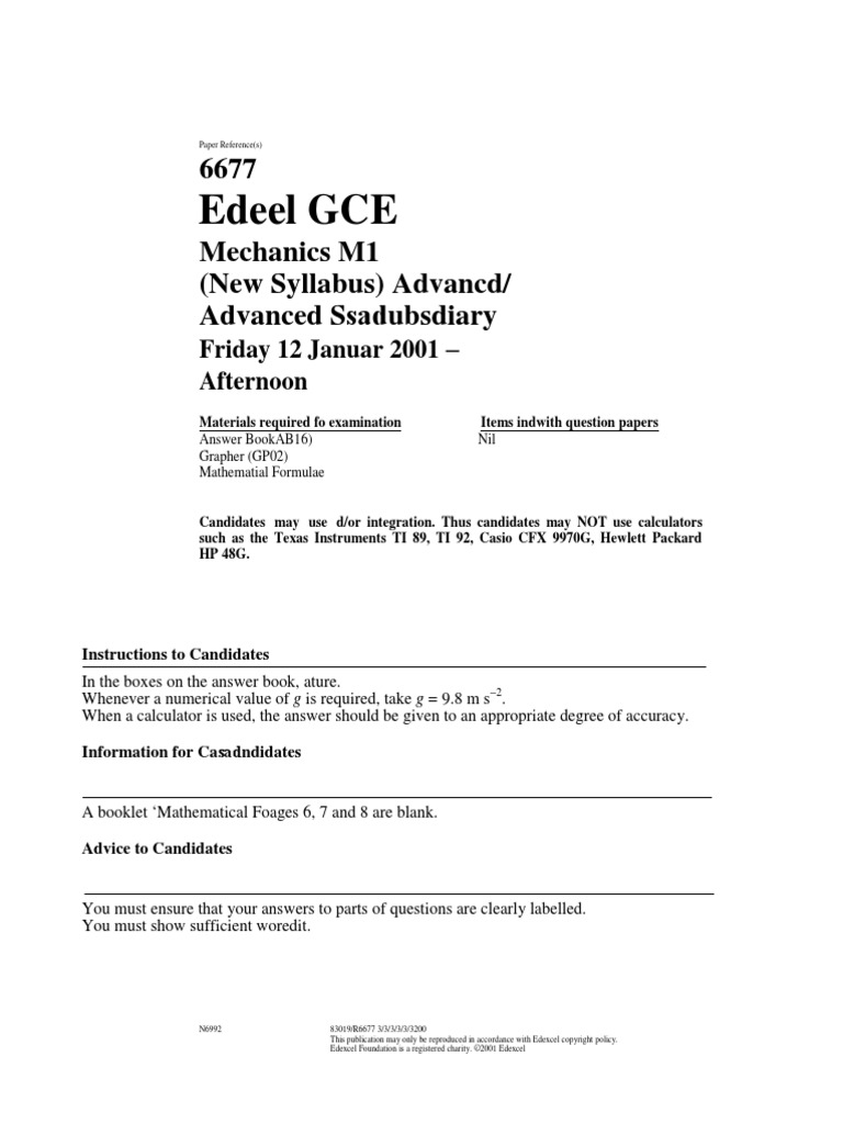 01 Jan QP M1 GCE 6677 221 | PDF | Calculator | Mathematics