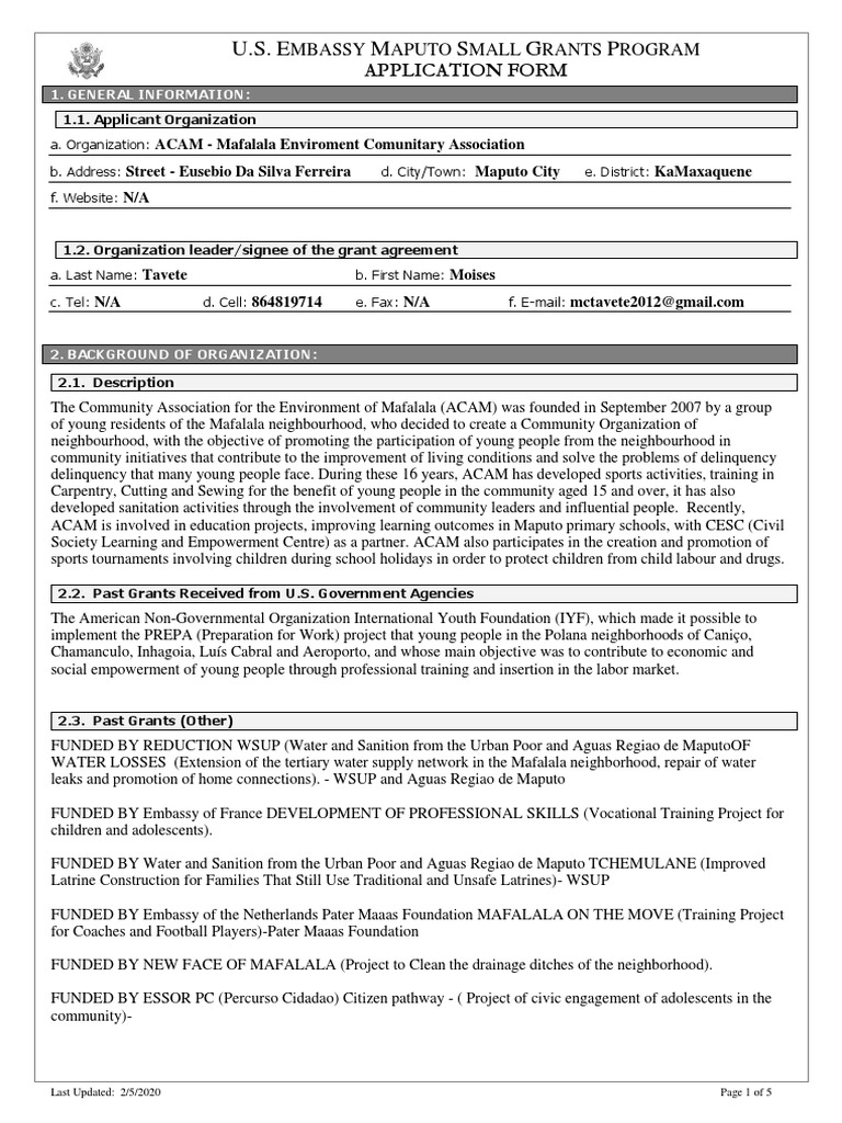 Embassy-Maputo-SSH-Grant-Application-Form - FY22 - Final | PDF | Social ...