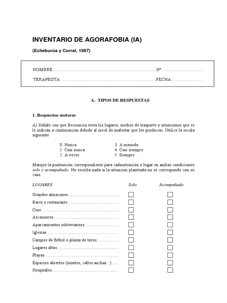 Inventario de Agorafobia (IA) | PDF | Ansiedad | Especialidades Medicas