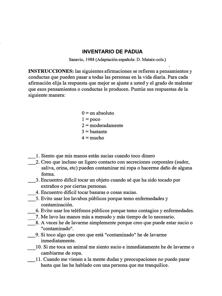 Inventario de la Escala de Padua | PDF