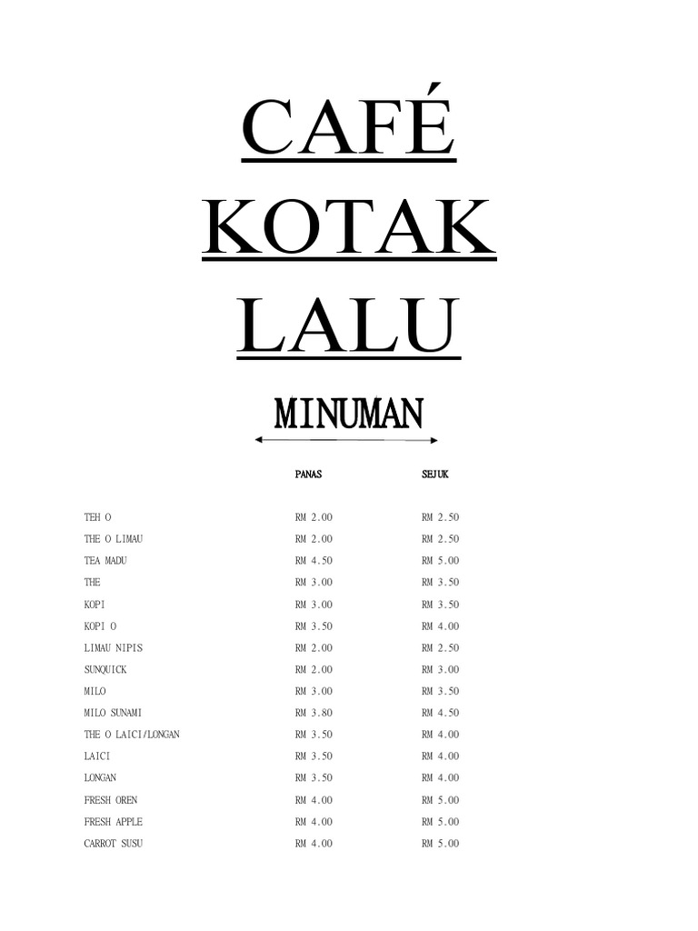 Senarai Harga Minuman Kedai Makan | PDF