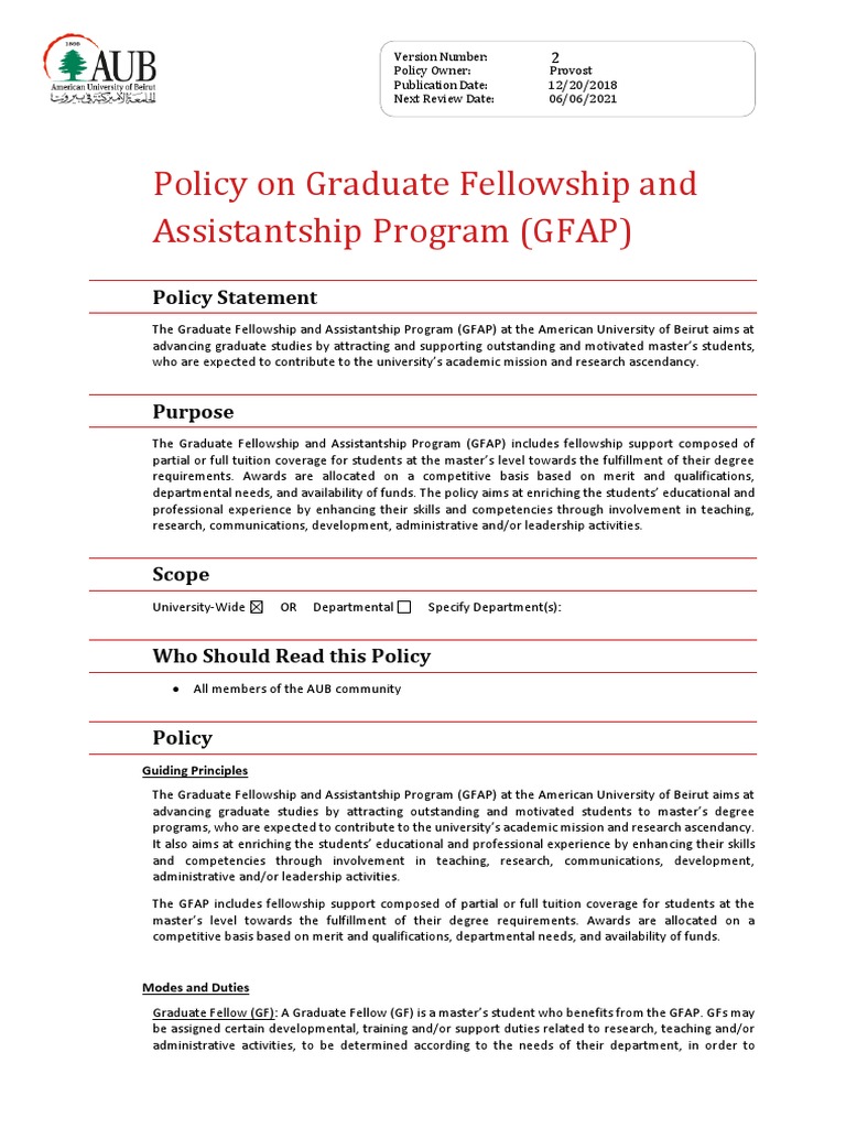 GFAP Policy Overview at AUB | PDF | Master's Degree | Postgraduate ...