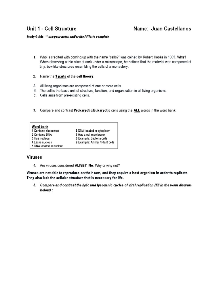 U1 - Study Guide | Download Free PDF | Virus | Cell (Biology)