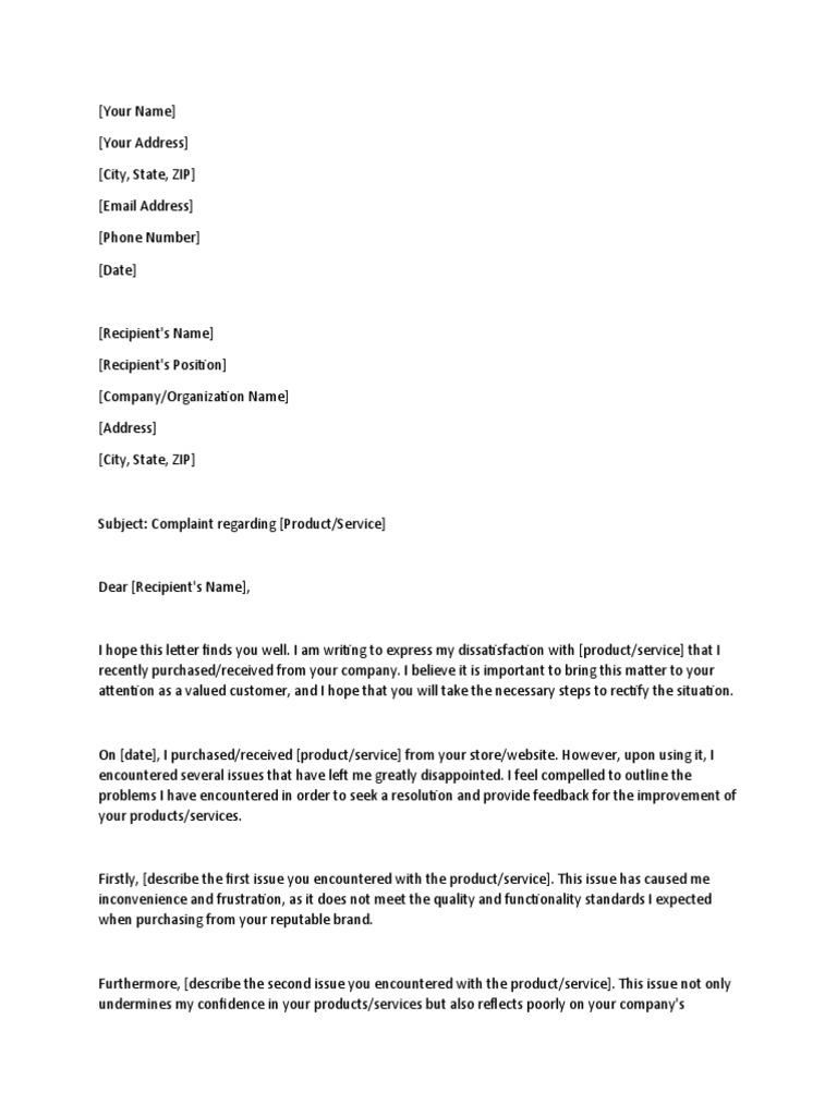 Sample Letter of Complaint | PDF