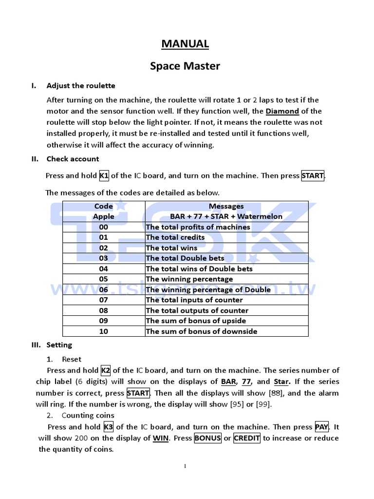 My 15 Space Master Manual | PDF | Roulette | Computer Hardware